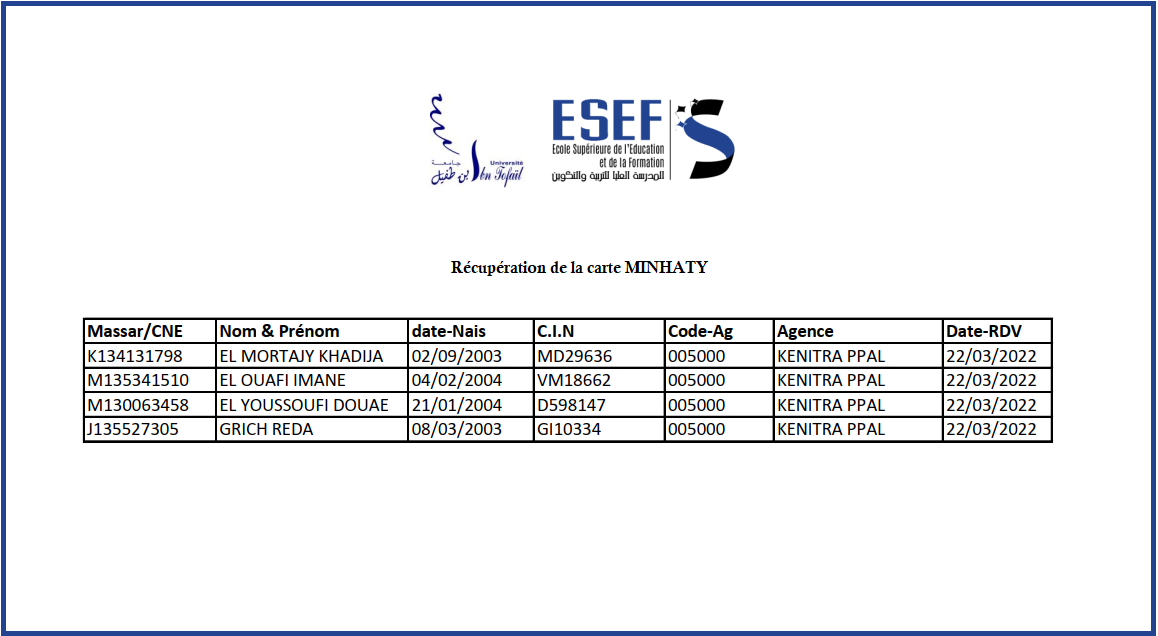 Récupération de la Carte MINHATY – Ecole Supérieure de l'Education et ...